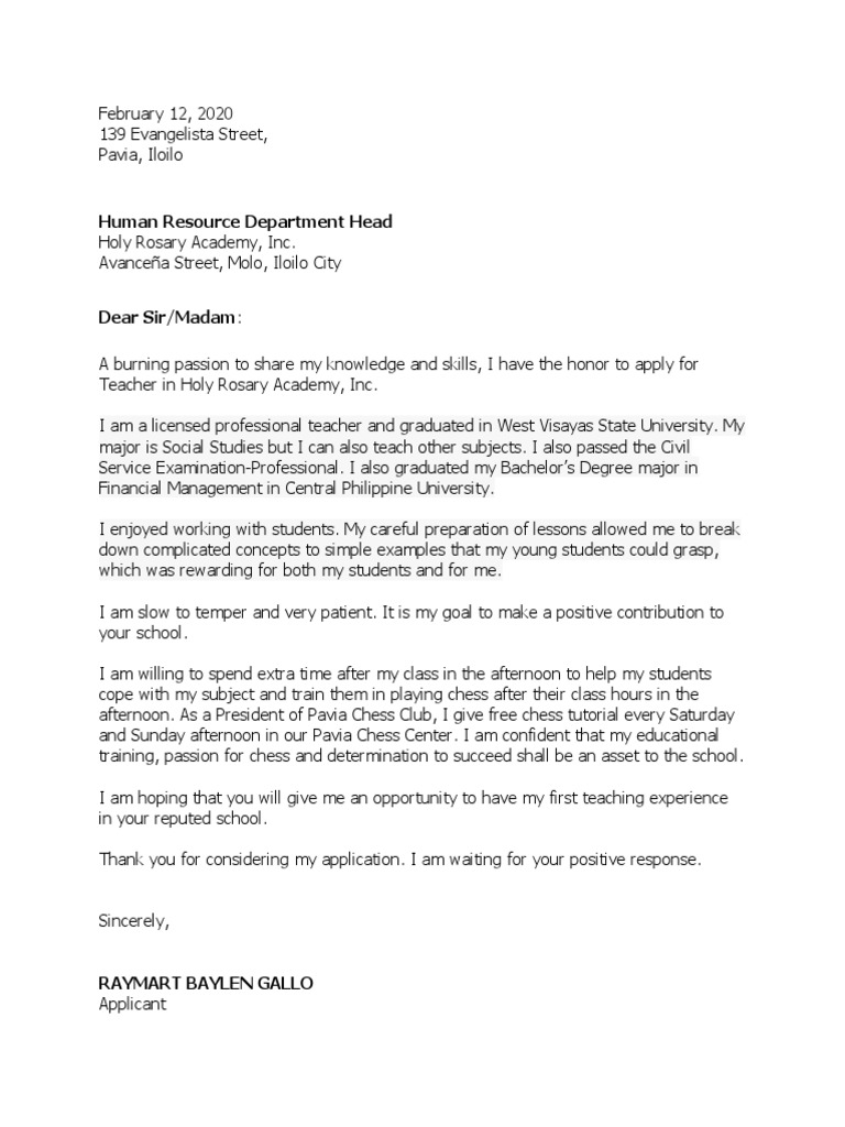 Teacher Application for Holy Rosary Academy | PDF