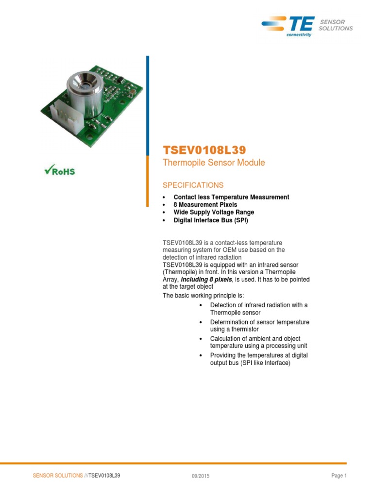 TSEV0108L39: Thermopile Sensor Module | PDF | Sensor | Computer Engineering