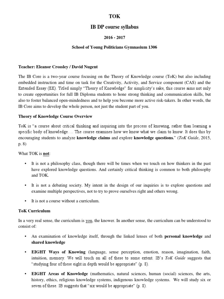 IB DP TOK Syllabus | Download Free PDF | Reason | Science