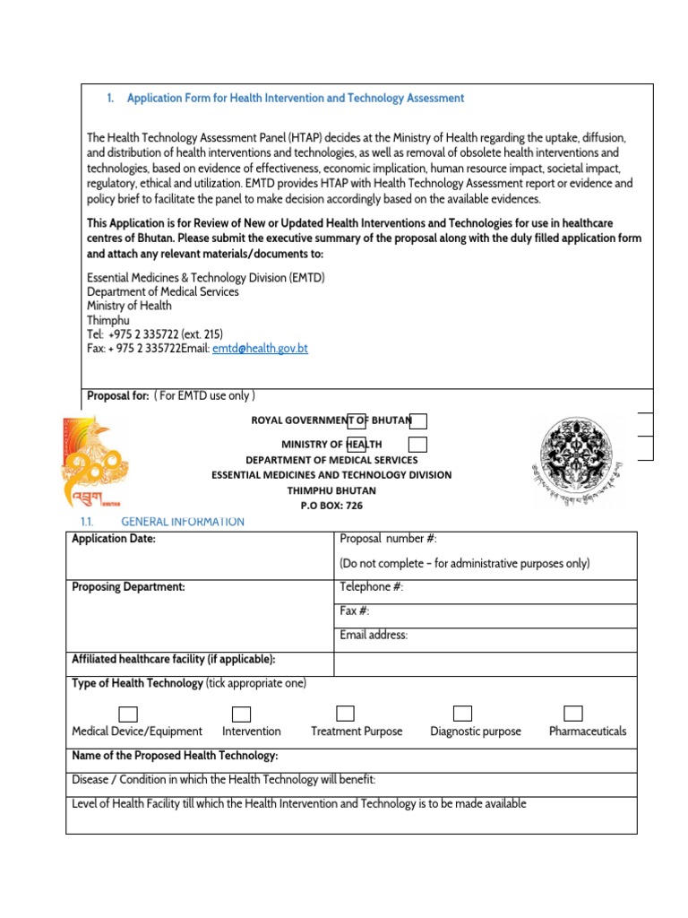 Application Form For Health Intervention and Technology Assessment ...
