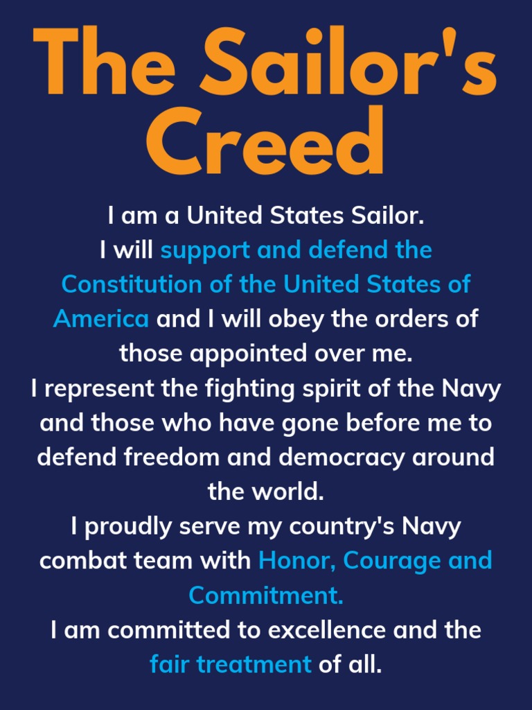 The Sailor's Creed: Support and Defend The Constitution of The United ...