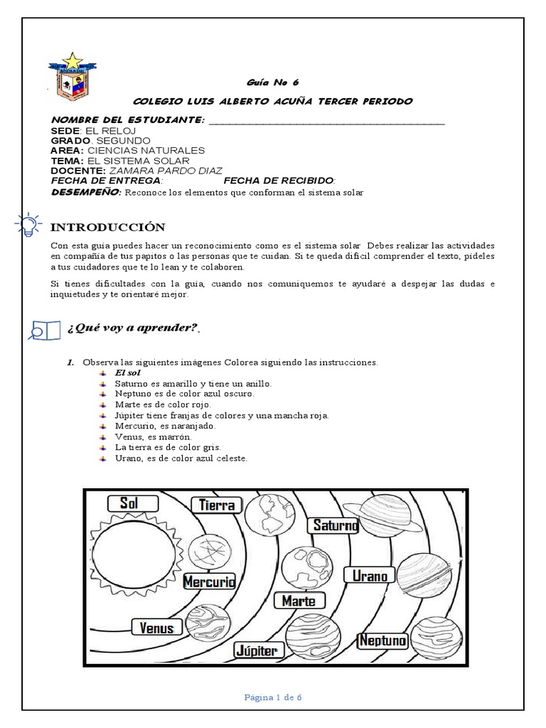 Guia 6 de Ciencias | PDF | Sistema solar | Color