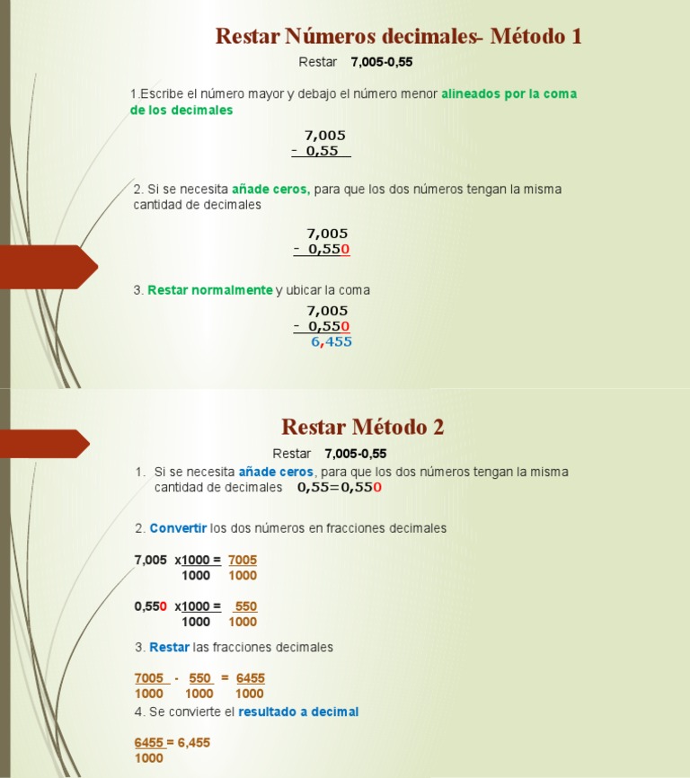Resta de Numero Decimales | PDF | Métodos y materiales de enseñanza