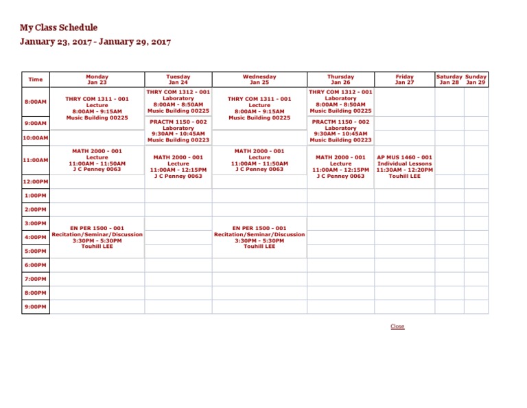 Weekly Music Student Schedule | PDF | Sports | Leisure