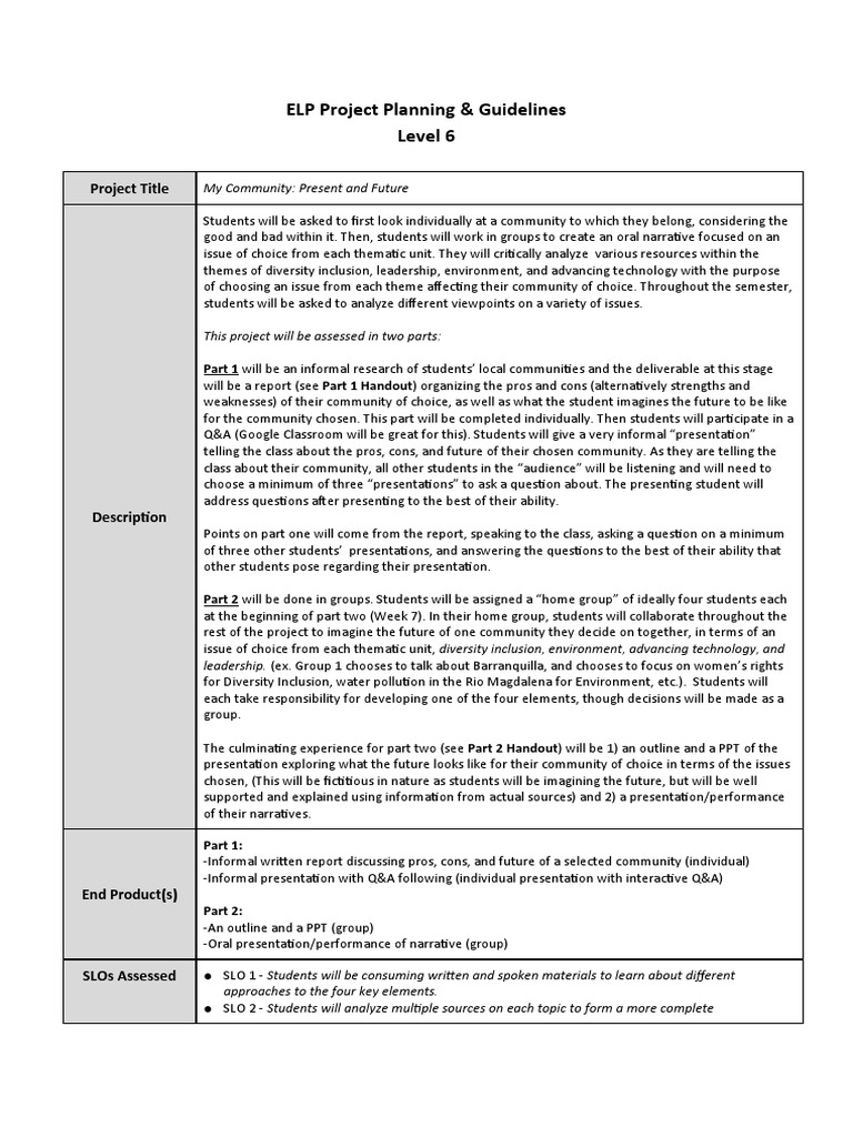 ELP Project Planning & Guidelines Level 6 | Download Free PDF ...