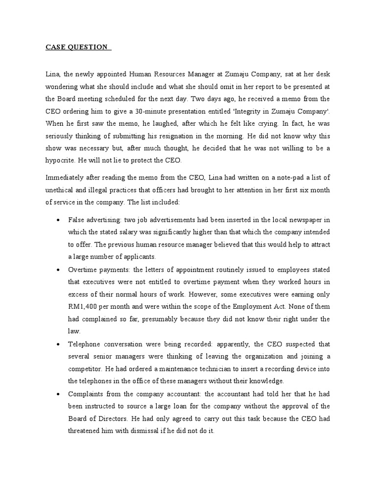 Case Study - HRM | PDF | Overtime | Board Of Directors