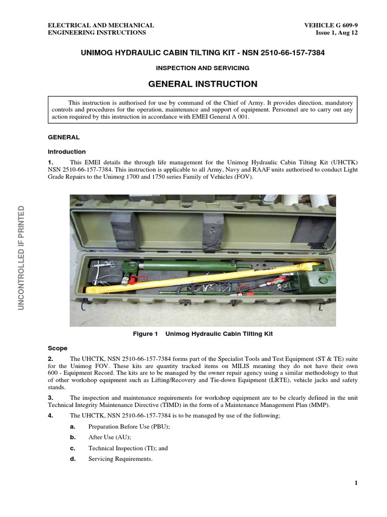 G609 9 Hydraulic Cabin Tilting Kit. Gen Inst | PDF | Truck | Elevator