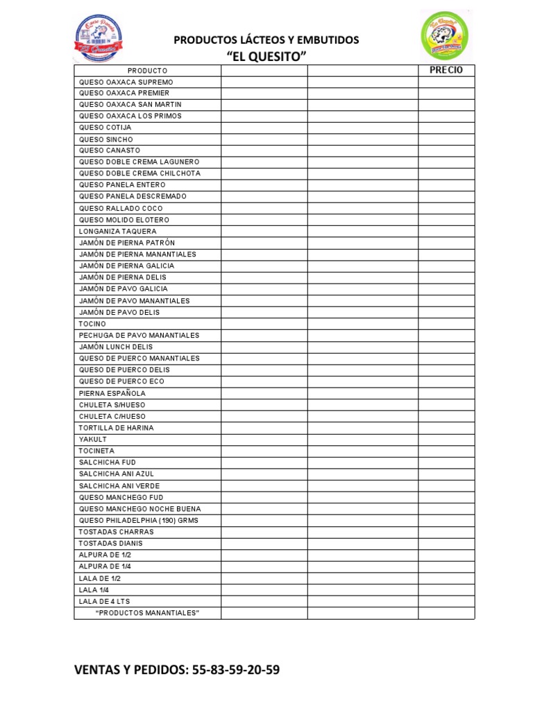 Lista de Lácteos y Embutidos | PDF | Cocina, comidas y vino | Salud y ...