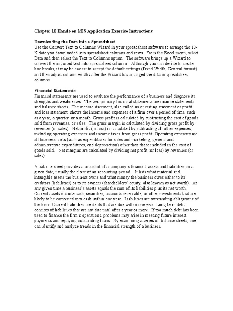 Chapter 10 Hands-On MIS Application Exercise Instructions Downloading The Data Into A ...