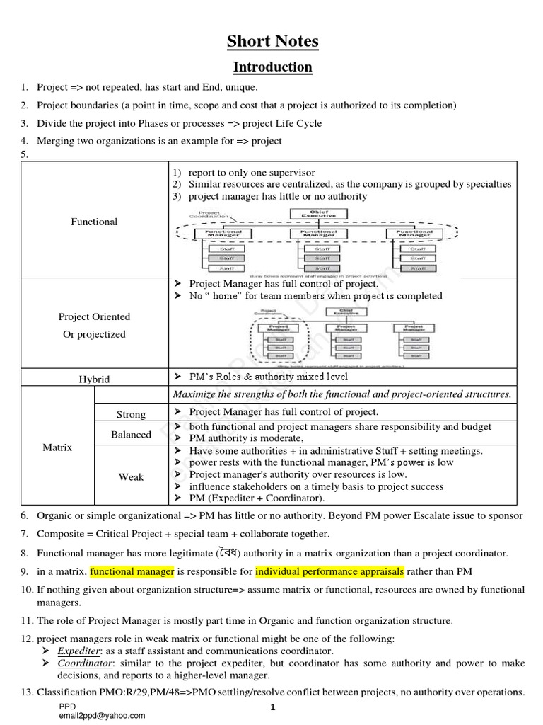Short Notes PMP | PDF | Project Management | Net Present Value
