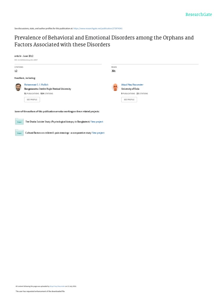 Prevalence of Behavioral and Emotional Disorders A | PDF | Mental ...