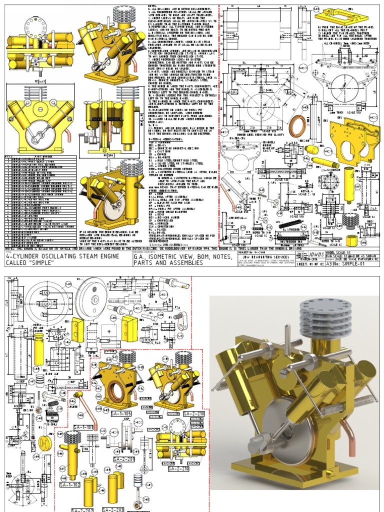 4-Cylinder Oscillating Steam Engine Called "Simple" G.A., Isometric ...