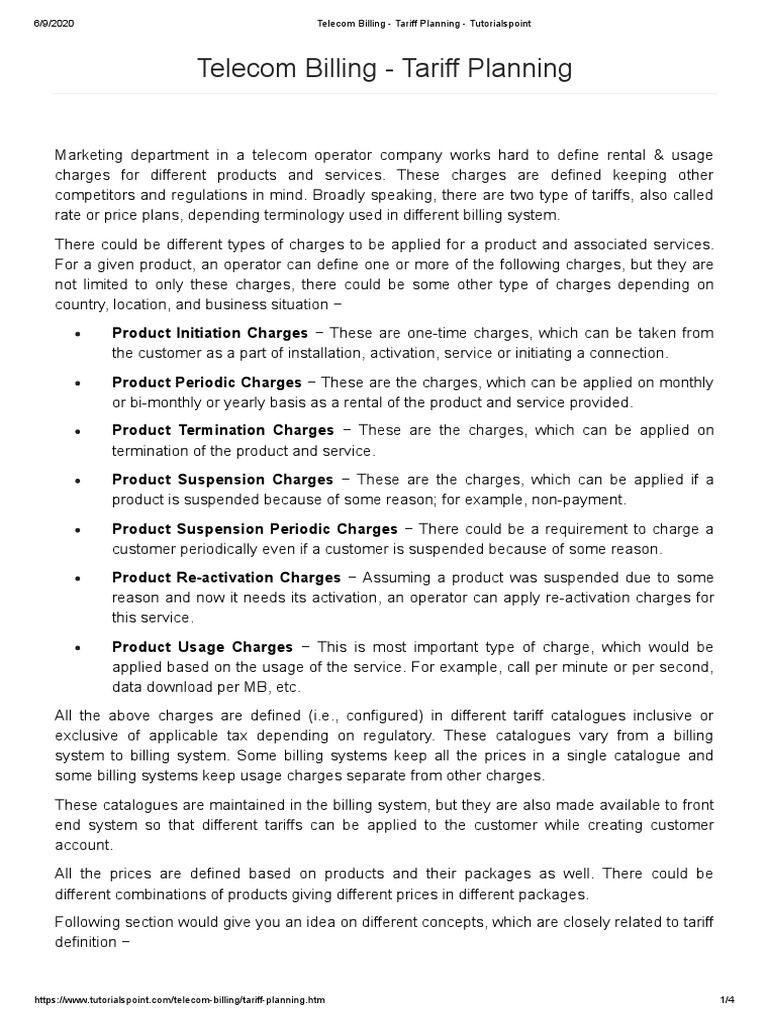 Telecom Billing - Tariff Planning - Tutorialspoint | PDF | Tariff | Revenue
