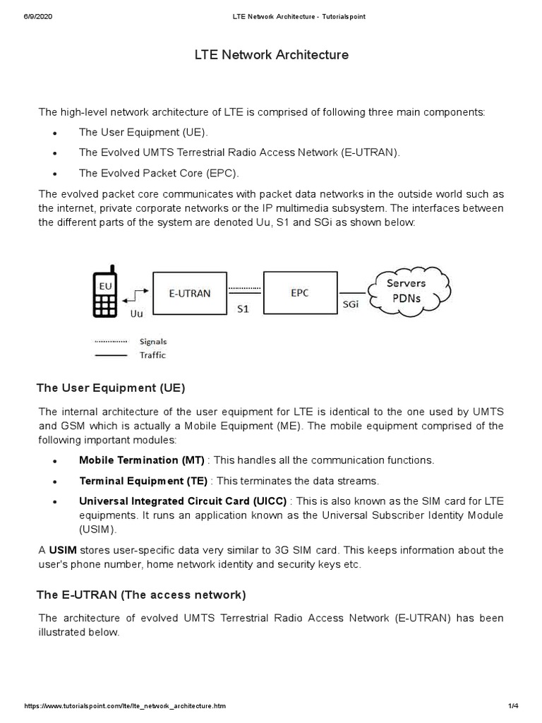 LTE Network Architecture - Tutorialspoint | PDF | Computer Network | Network Architecture