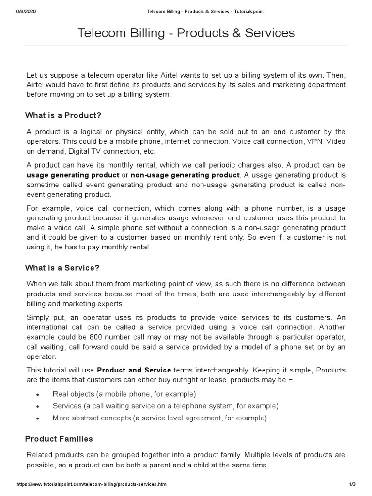 Telecom Billing - Products & Services - Tutorialspoint | PDF ...
