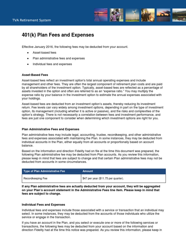 401 (K) Plan Fees and Expenses: Type of Plan Administrative Fee Amount ...