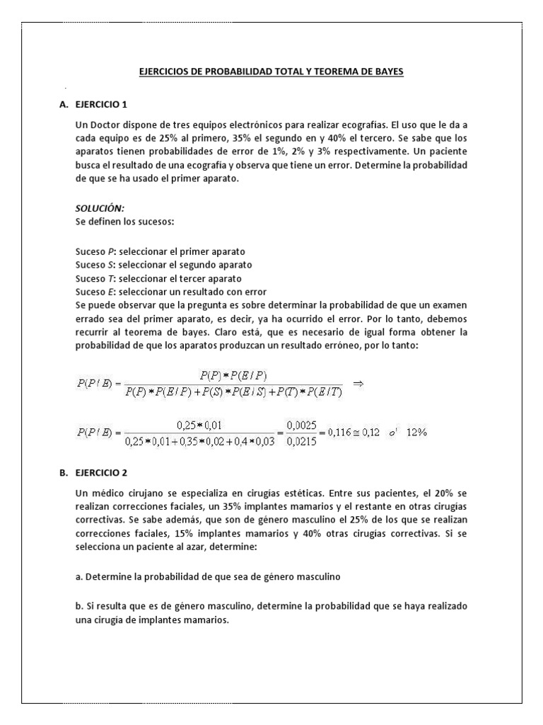 Ejercicios de Probabilidad Total y Teorema de Bayes PDF | PDF