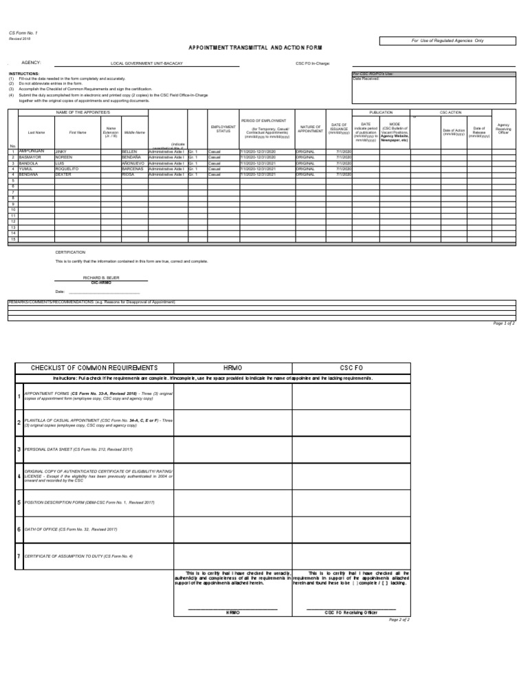 Appointment Transmittal Form Guide | PDF | Government | Government ...