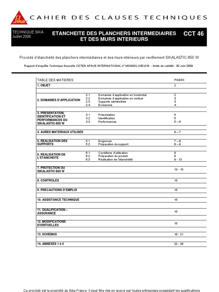 Étanchéité SIKALASTIC-850 W CCT 46 | PDF | Carreau (construction) | Béton