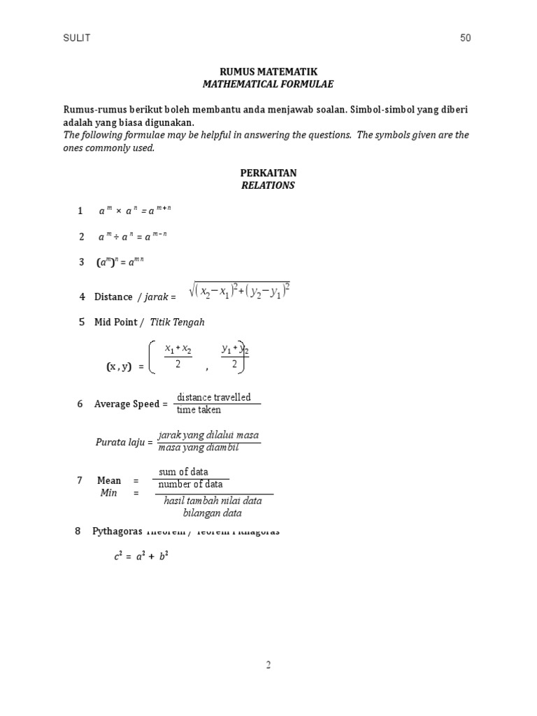 Essential Mathematical Formulas Guide | PDF | Area | Length