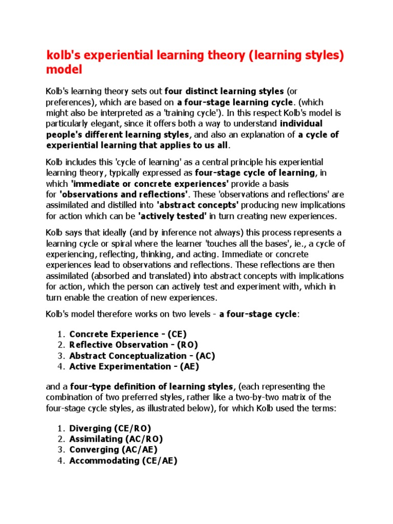 Gaya Pembelajaran Model Kolb Pdf Learning Styles Educational