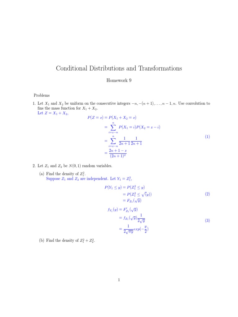 Conditional Distributions and Transformations: Homework 9 | PDF ...