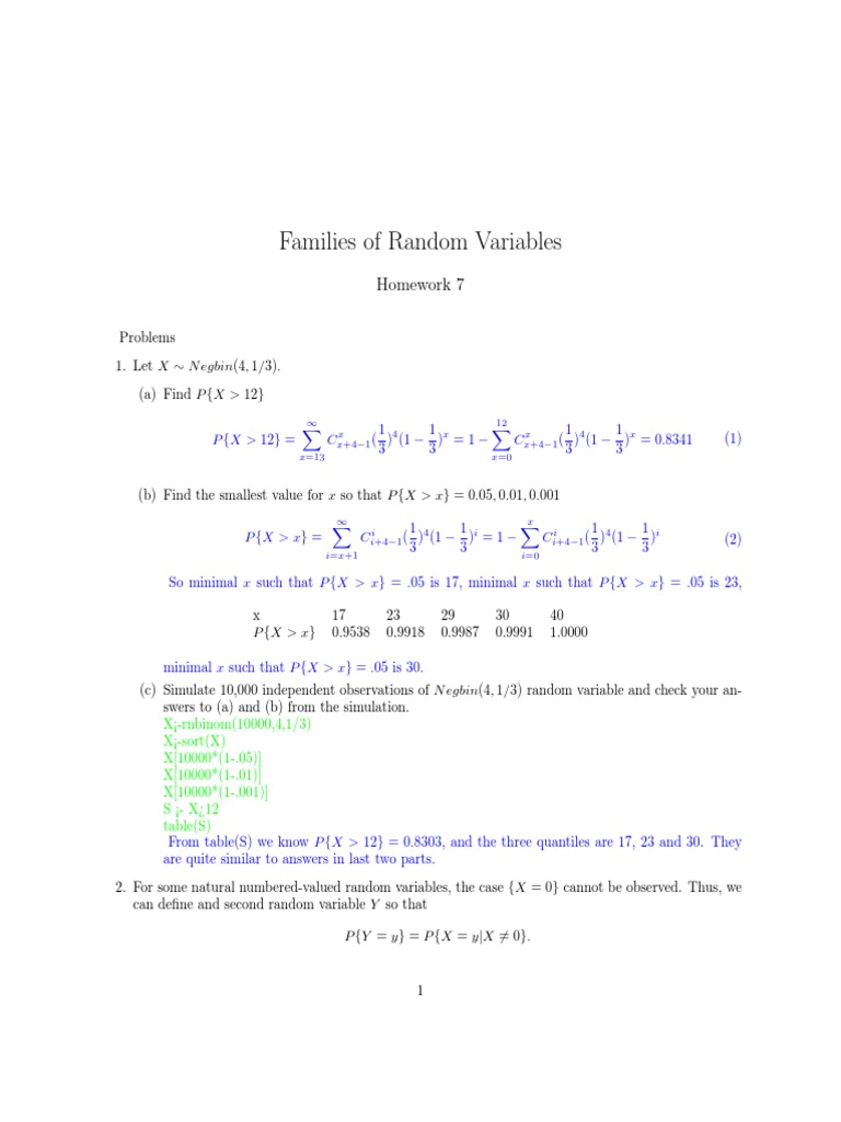 Families of Random Variables: Homework 7 | PDF | Scientific Theories | Analysis