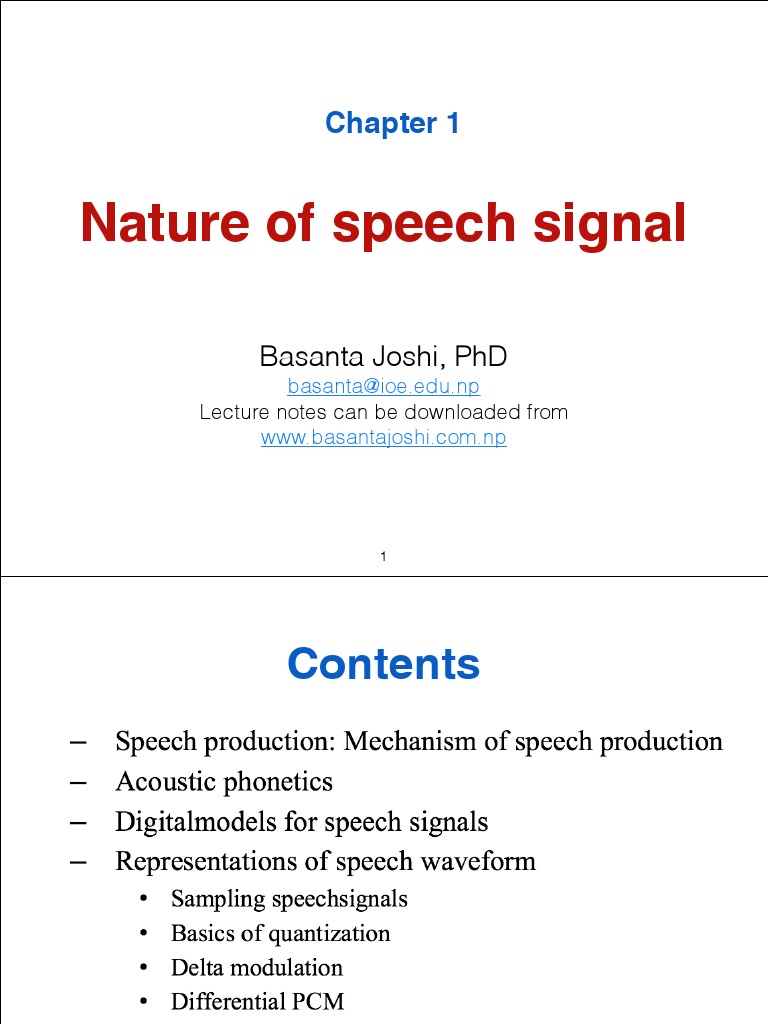Nature of Speech Signal: Basanta Joshi, PHD | PDF | Human Voice | Speech