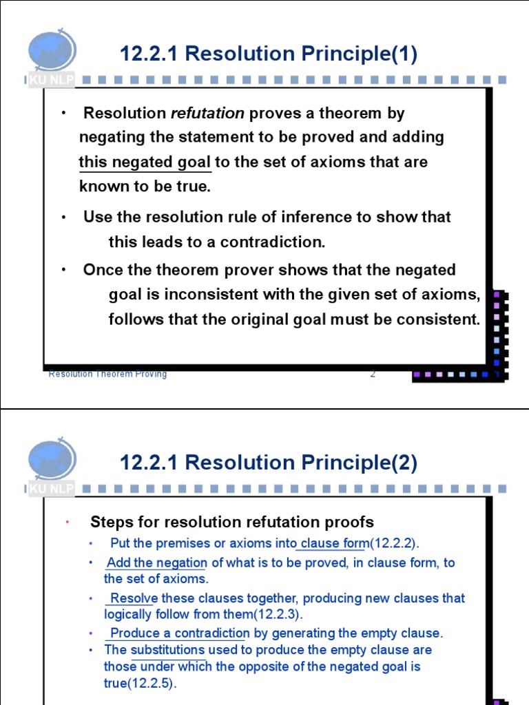 12.2.1 Resolution Principle (1) : - Resolution Refutation Proves A ...
