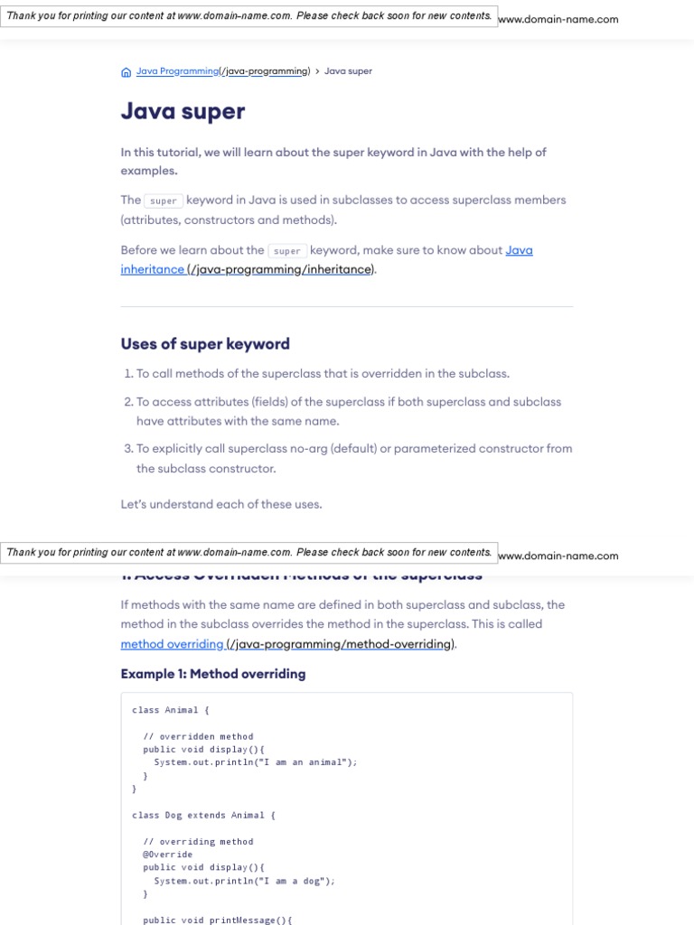 Java Super Keyword With Examples Pdf Inheritance Object Oriented Programming