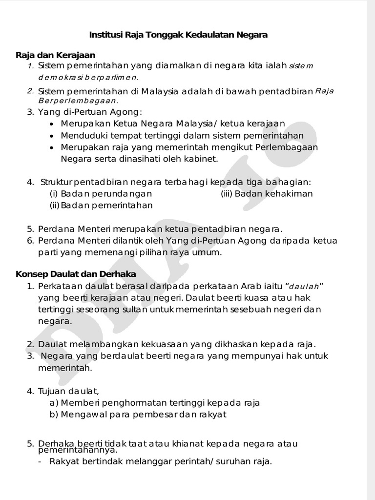 Bab 1 Institusi Raja Tonggak Kedaulatan Negara | PDF