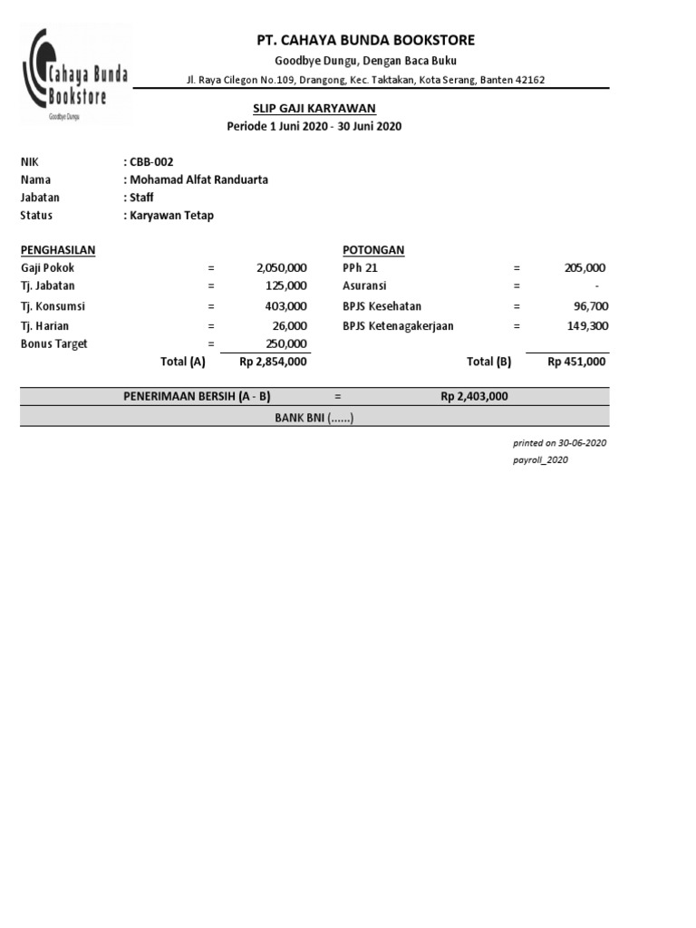 Slip Gaji Alfat | PDF