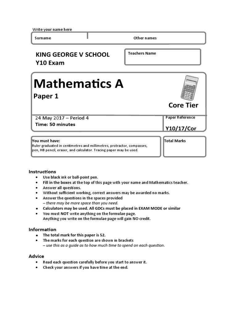 Mathematics A: Paper 1 Core Tier | PDF | Teaching Mathematics