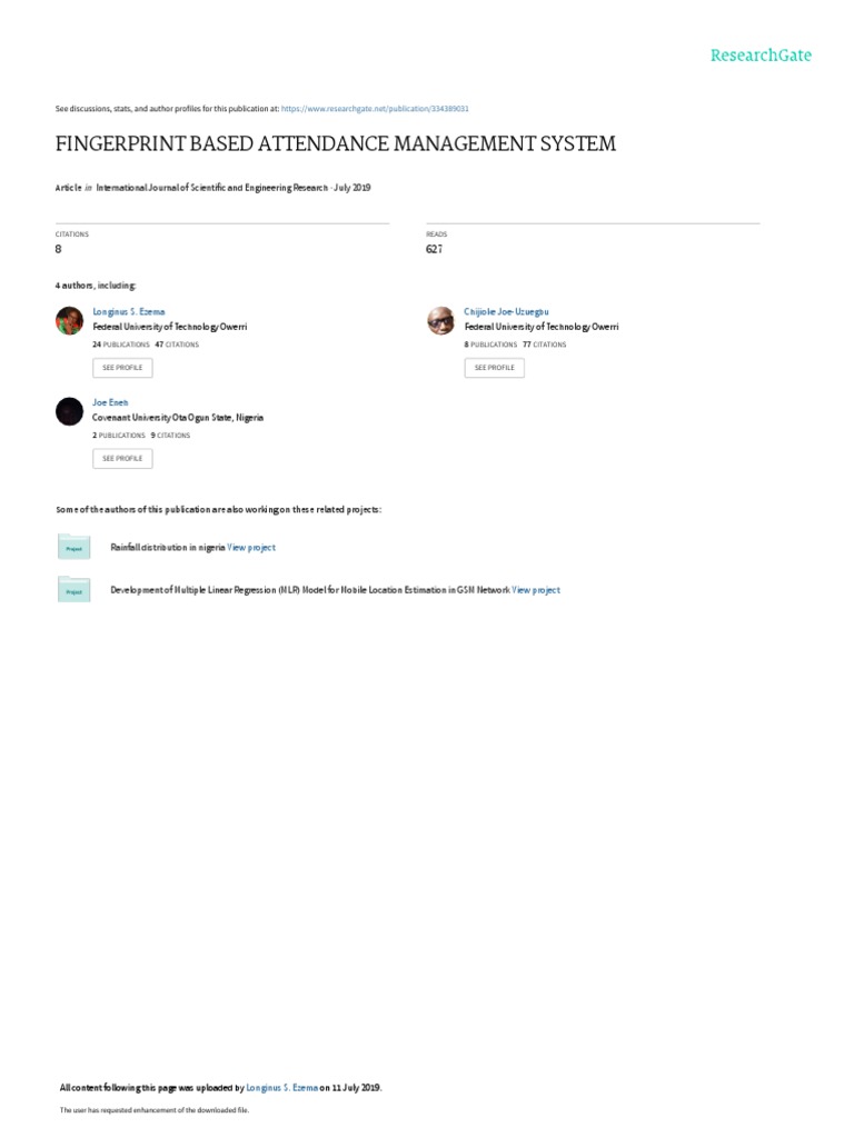 Fingerprint Based Attendance Management System | PDF | Fingerprint ...