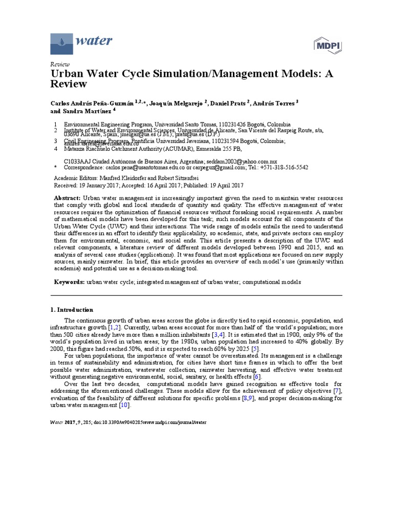 Water: Urban Water Cycle Simulation/Management Models: A Review | PDF ...