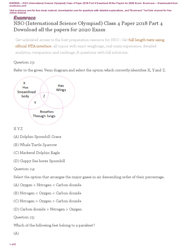 Nso International Science Olympiad Class 4 Paper 2018 Part 4 Download