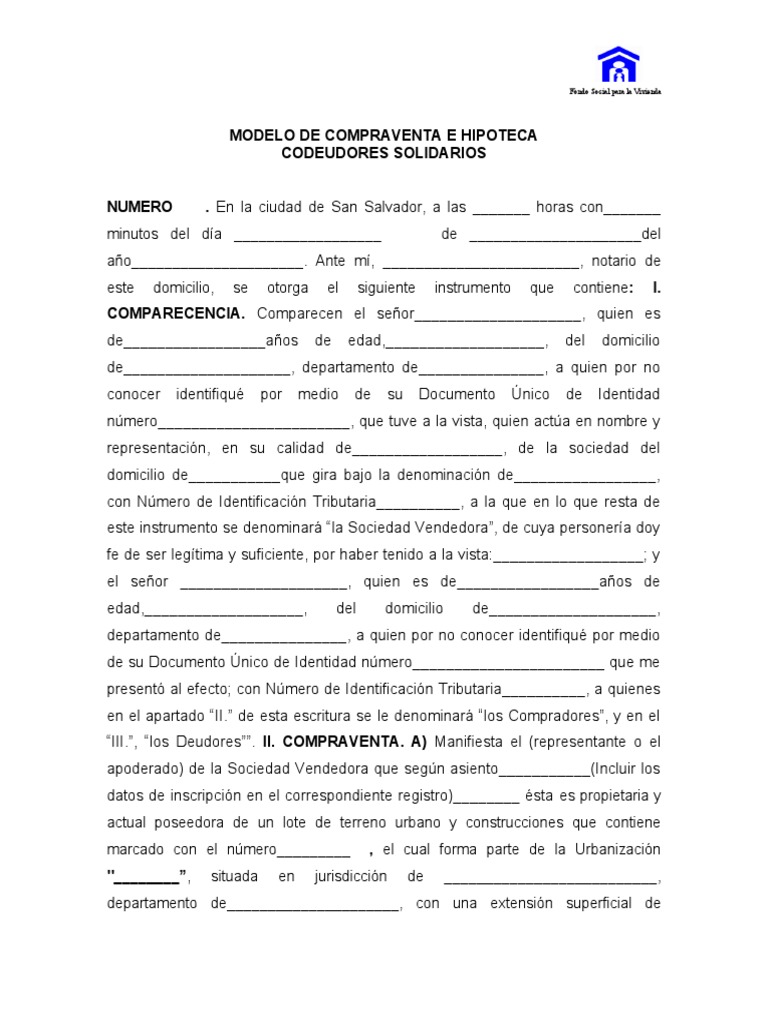 MODELO CODEUDOR SOLIDARIO Depositado SSF 11 Enero 07 | PDF | Hipoteca Comercial | Finanzas y dinero