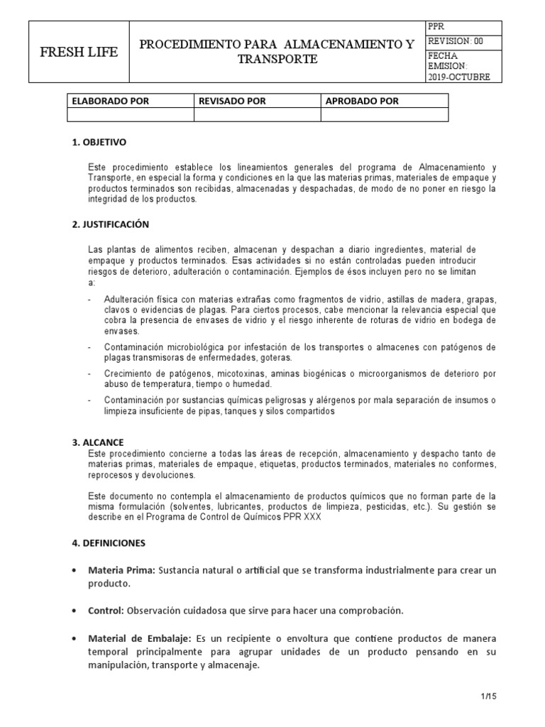 PPR REV Almacenamiento y Transporte | PDF | Análisis de Riesgo y Puntos Críticos de Control ...