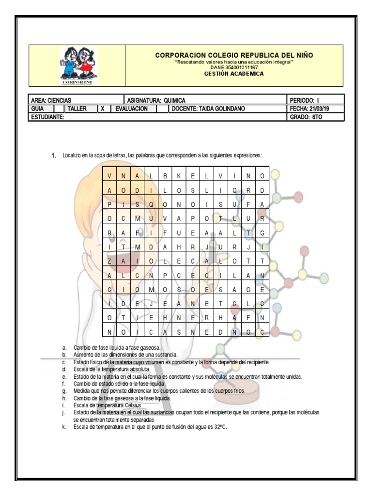 Sopa de letras: Estados y propiedades de la materia | PDF | Fase ...