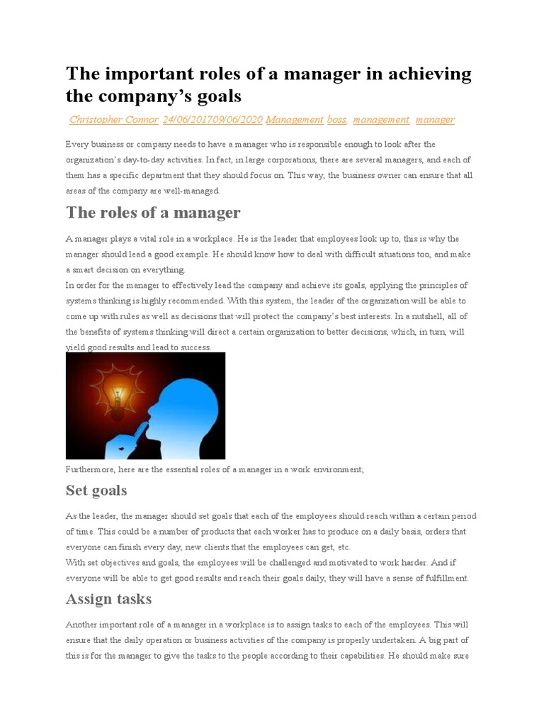 The Important Roles of A Manager | PDF | Goal | Employment