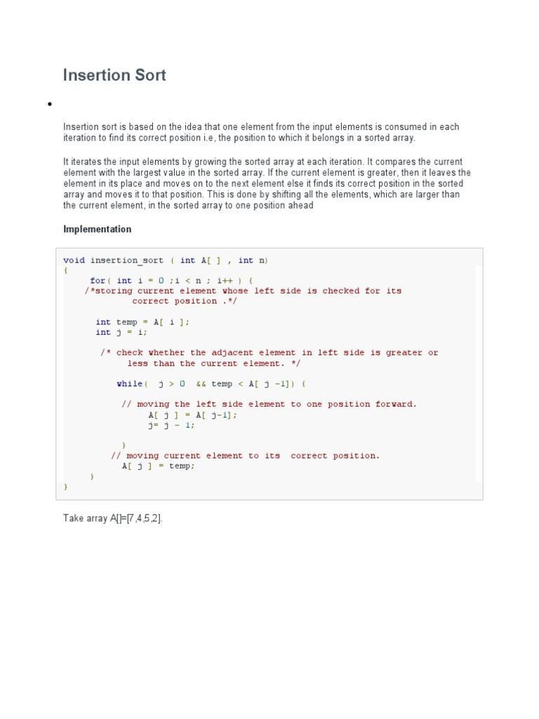 Insertion Sort: Implementation | PDF