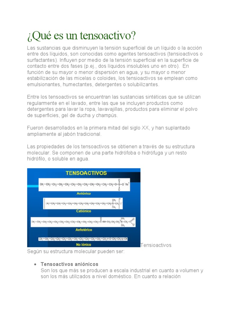 Qué Es Un Tensoactivo | PDF | Tensioactivo | Ciencia de la superficie