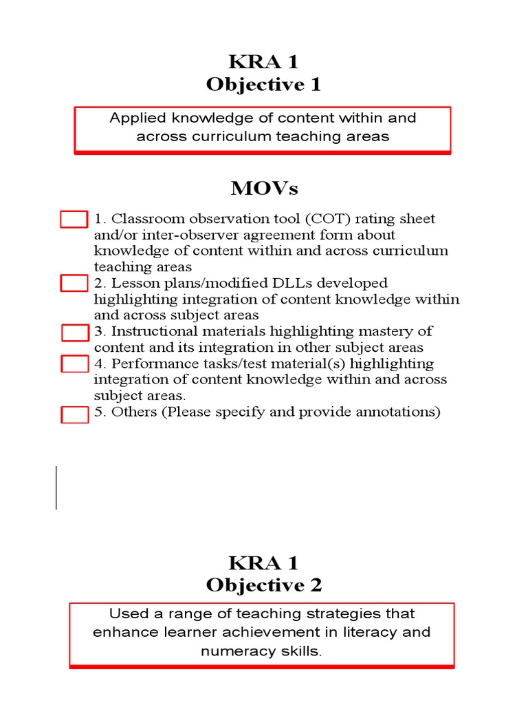 Portfolio KRA Objective MOVs | PDF | Lesson Plan | Educational Assessment