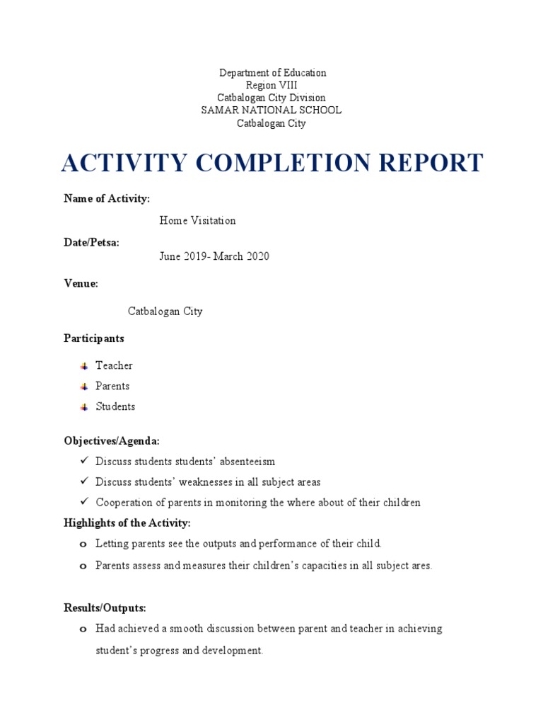 Activity Completion Report | PDF