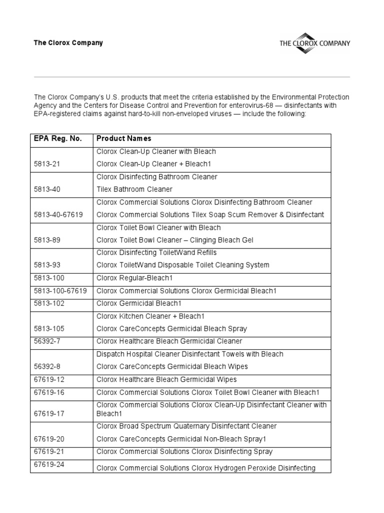 EPA Reg. No. Product Names: The Clorox Company | PDF | Bleach ...
