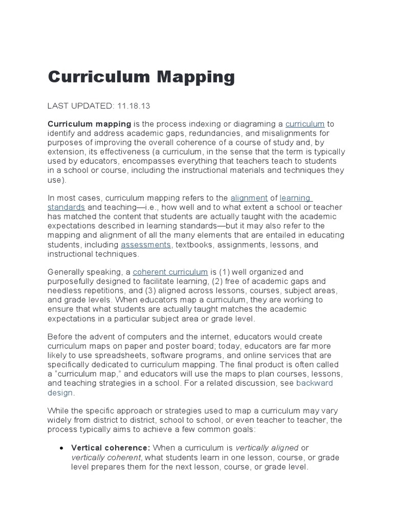 Curriculum Mapping: Curriculum Mapping Is The Process Indexing or ...