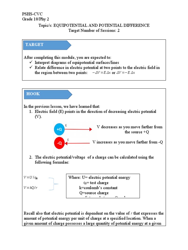 LG - PSHSCVC - Grade10 - Physics2 - Potential Difference | PDF | Electric Field | Electronvolt