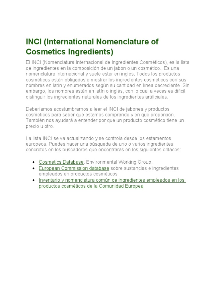 INCI | PDF | Cocina, comidas y vino