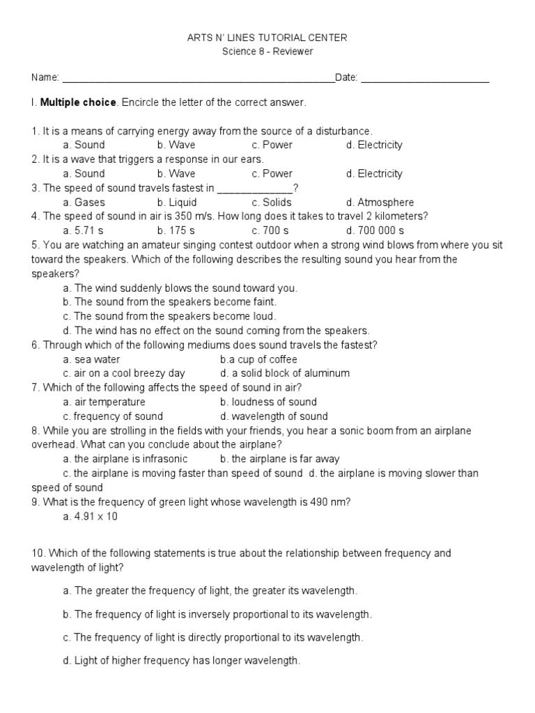 Science Speed of Sound Worksheets | PDF | Sound | Wavelength
