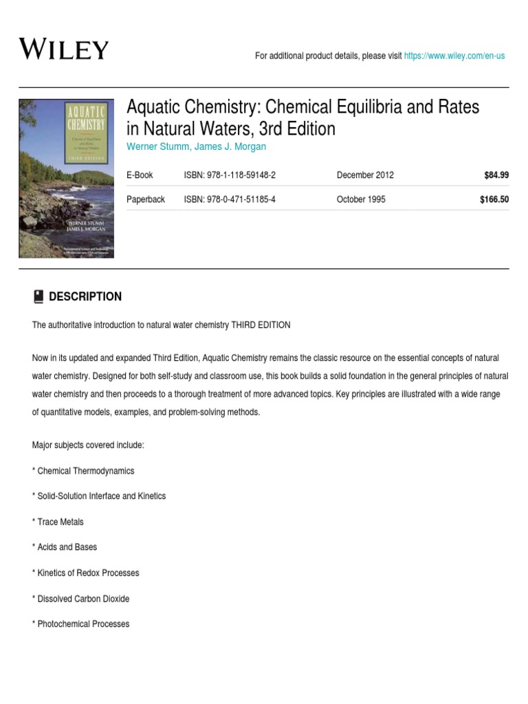 Aquatic Chemistry: Chemical Equilibria and Rates in Natural Waters, 3rd ...
